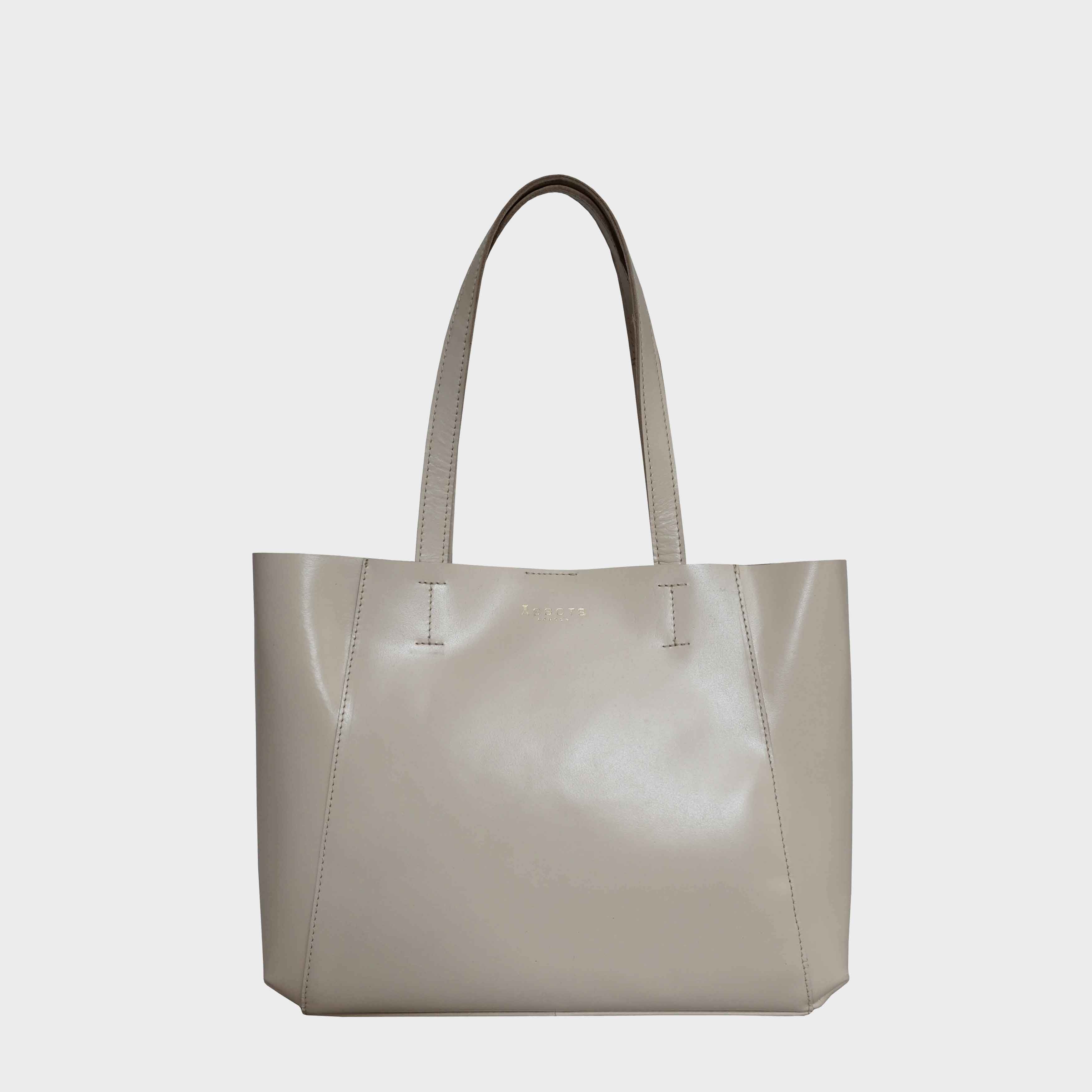 'ADELA' Cream Smooth Real Leather Unlined Designer Tote Bag for Women ...