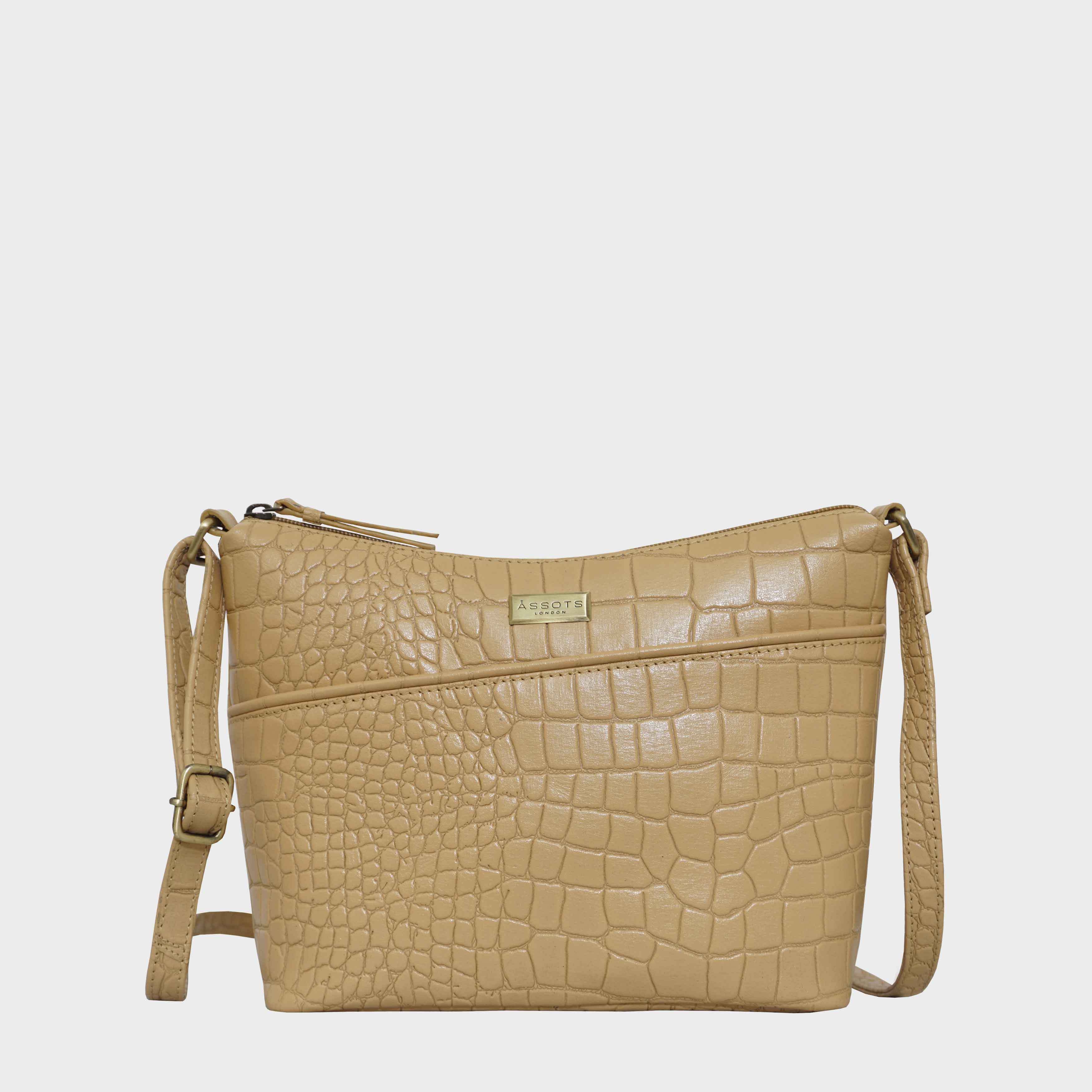 Womens Camel Vintage Real Croc Leather Crossbody Shoulder Bag | Carol ...