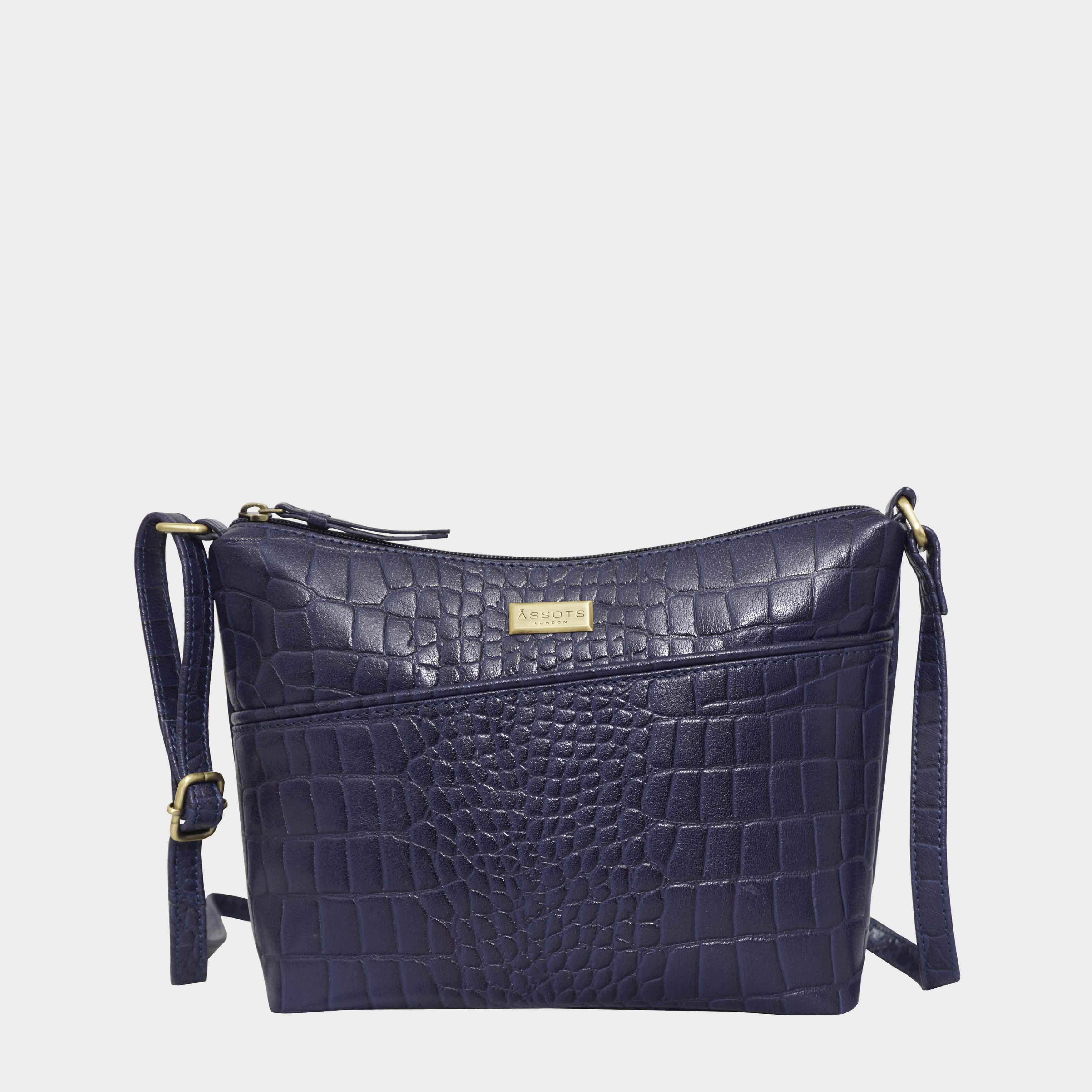 Womens Navy Vintage Real Croc Leather Crossbody Shoulder Bag | Carol ...
