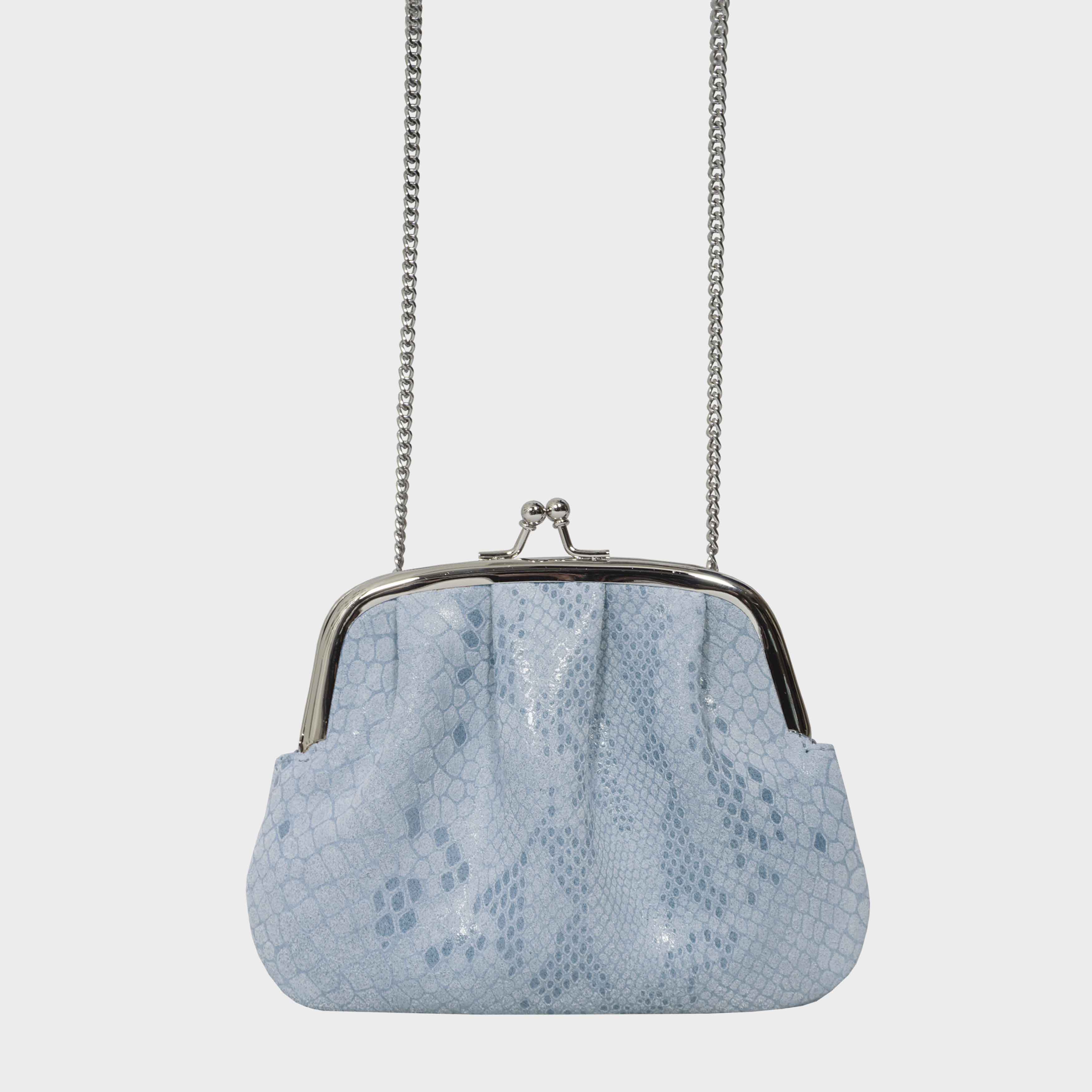 'SELENA' Pastel Blue Python Snake Leather Frame Closure Coin Purse ...
