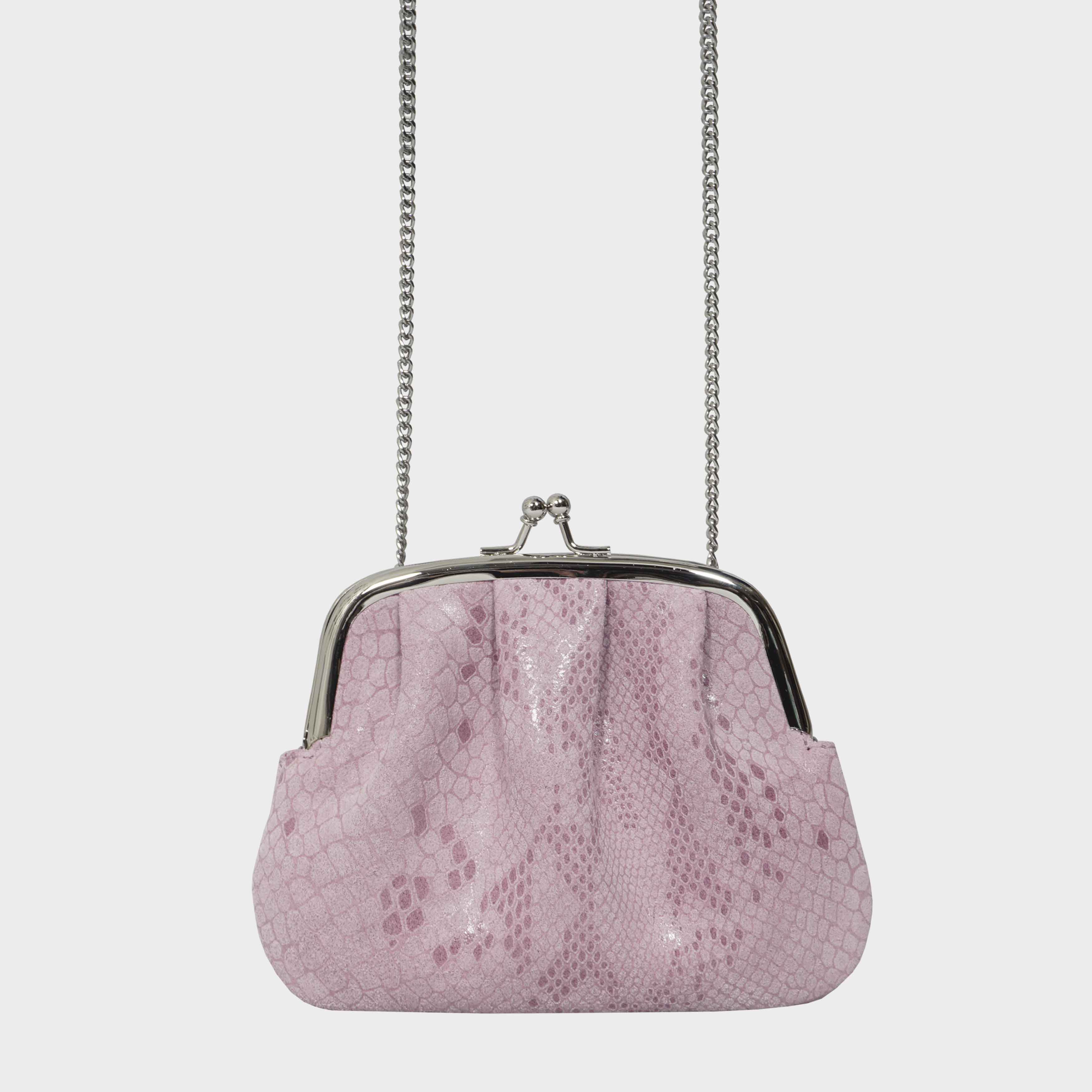 'SELENA' Pastel Pink Python Snake Leather Frame Closure Coin Purse ...